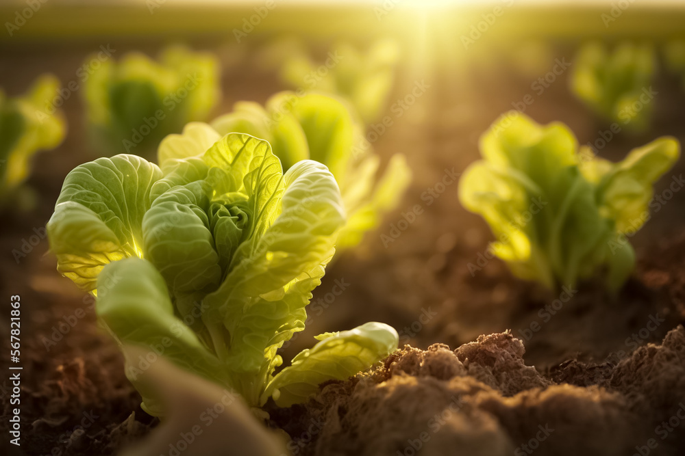 Photo & Art Print Background with a field of Lettuce plantations ...