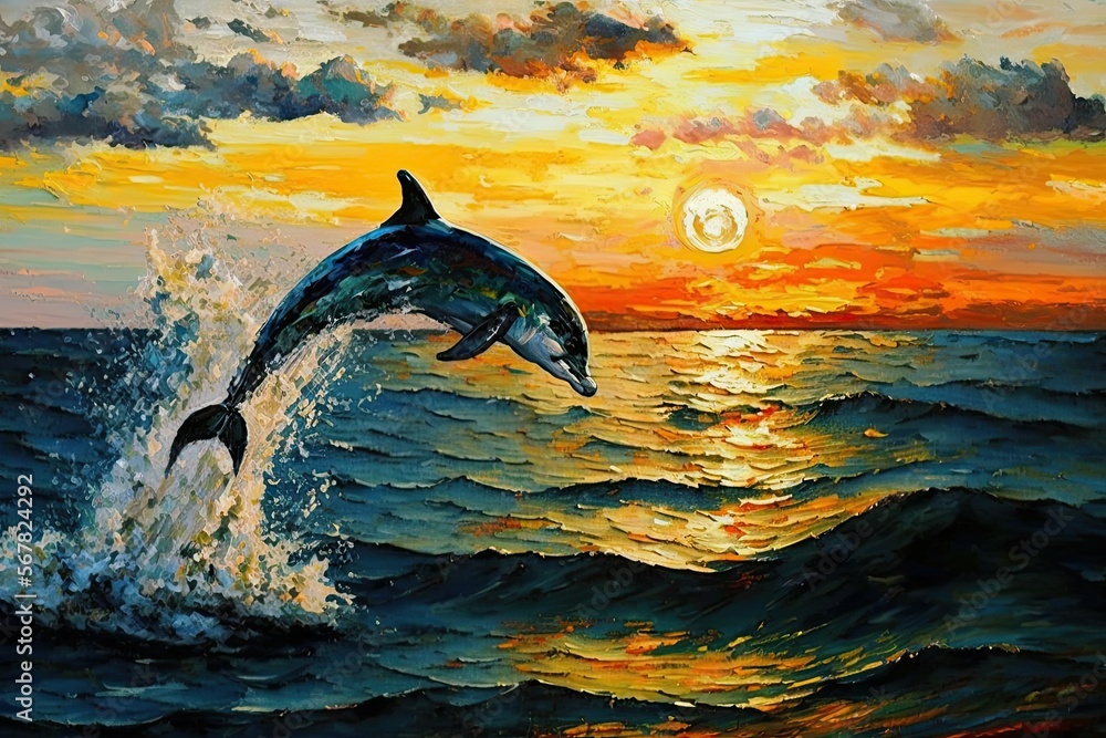 Dolphin Sunset Painting
