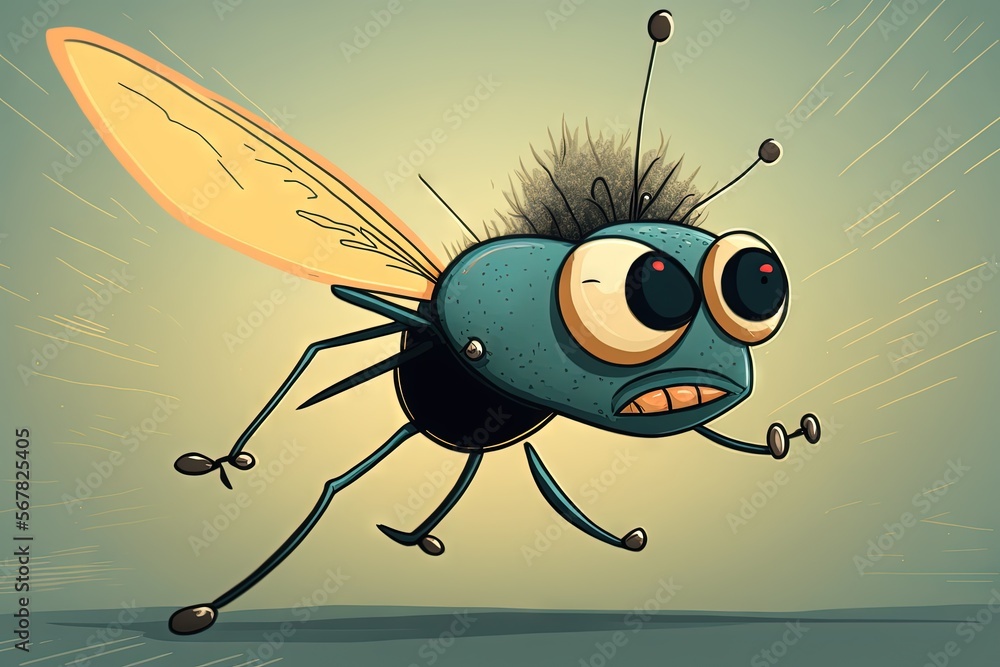 a cartoon mosquito with a bug like body and large eyes, with a black ...