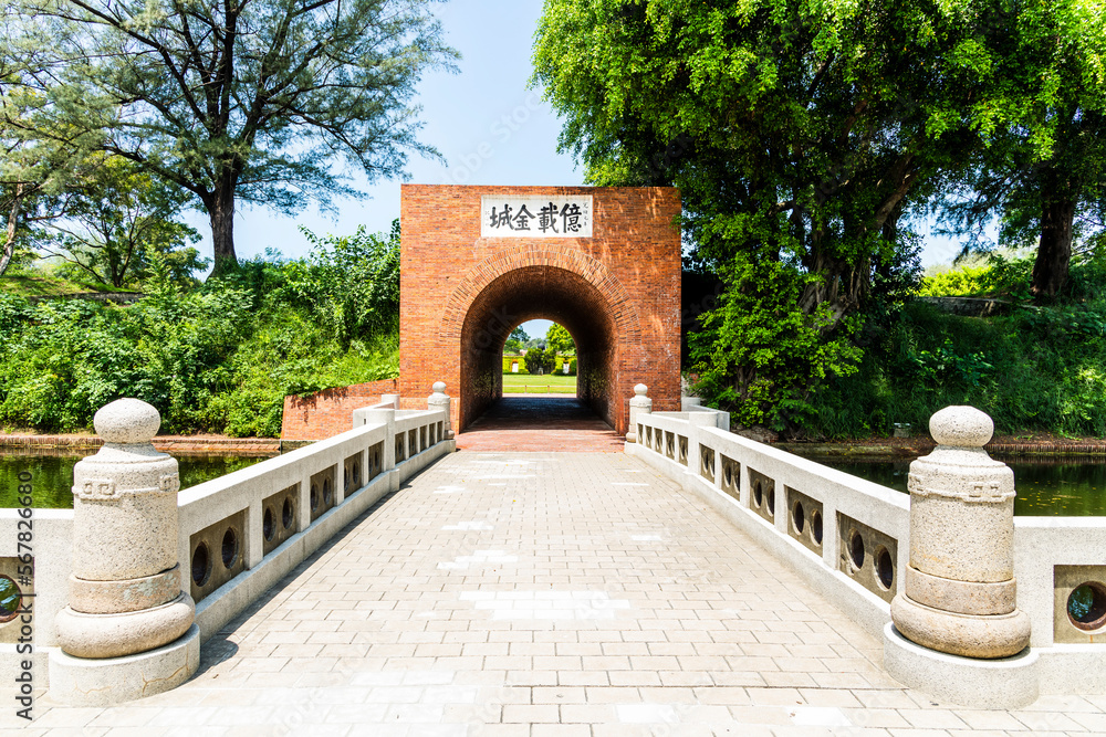 Entrance view of the eternal Golden Castle in Tainan, Taiwan. The ...