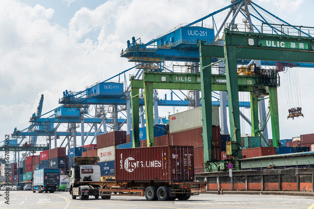 Keelung City, Taiwan- September 16, 2022: View of the container yard ...