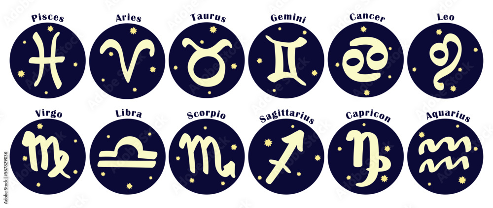 Set of zodiac signs icons with original design. Twelve astrological ...