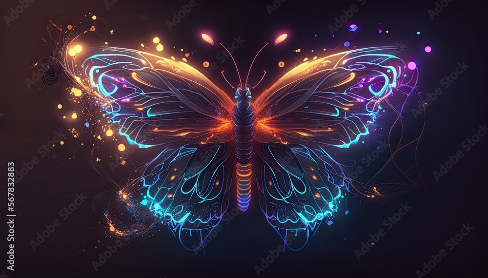 Abstract neon light Butterfly, artwork design, digital art, wallpaper ...