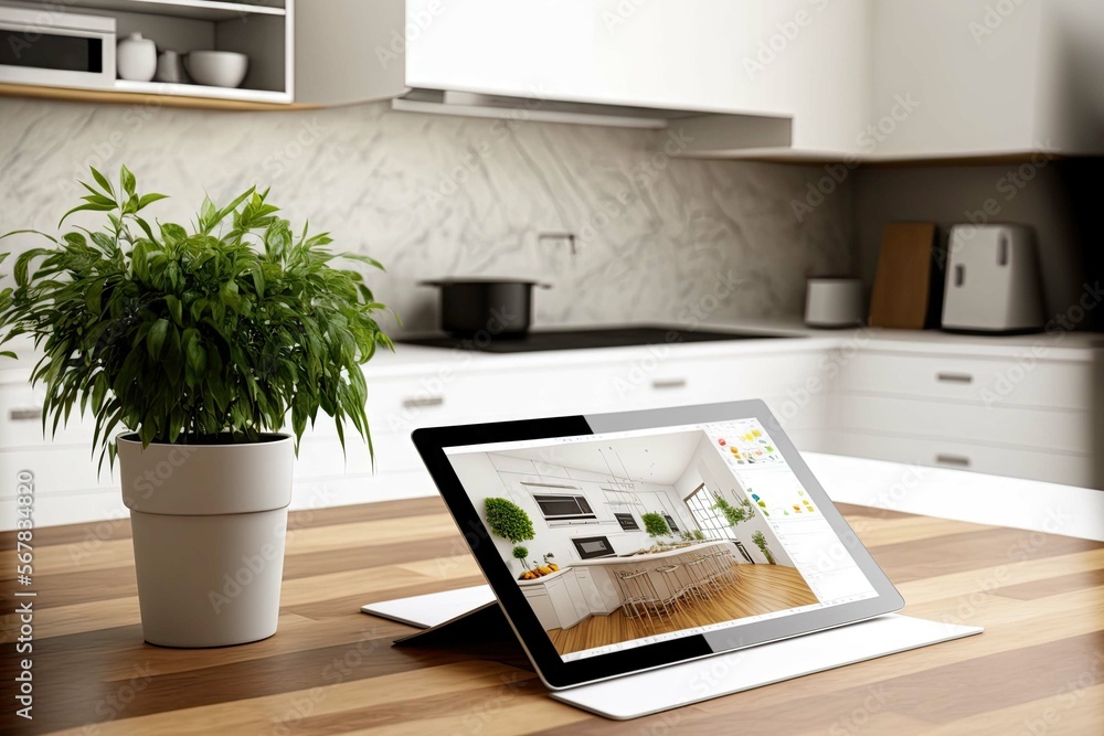 Desktop concept for an architect or designer with a modern white ...