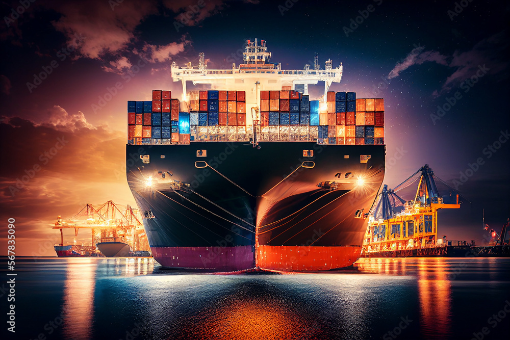 Container vessel by Mediterranean Shipping. Container Ship with ...