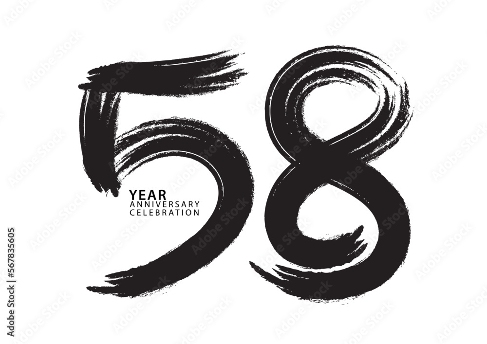 58 year anniversary celebration logotype black paintbrush vector, 58 ...