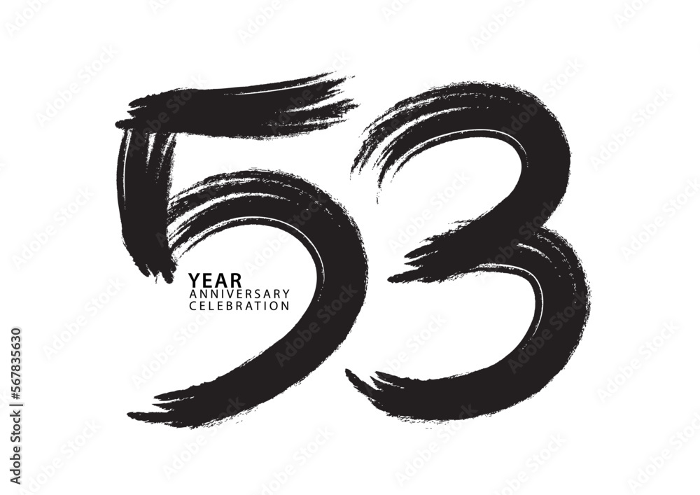 53 year anniversary celebration logotype black paintbrush vector, 53 ...