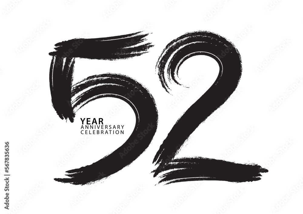 52 year anniversary celebration logotype black paintbrush vector, 52 ...