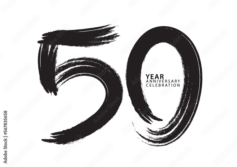 50 year anniversary celebration logotype black paintbrush vector, 50 ...