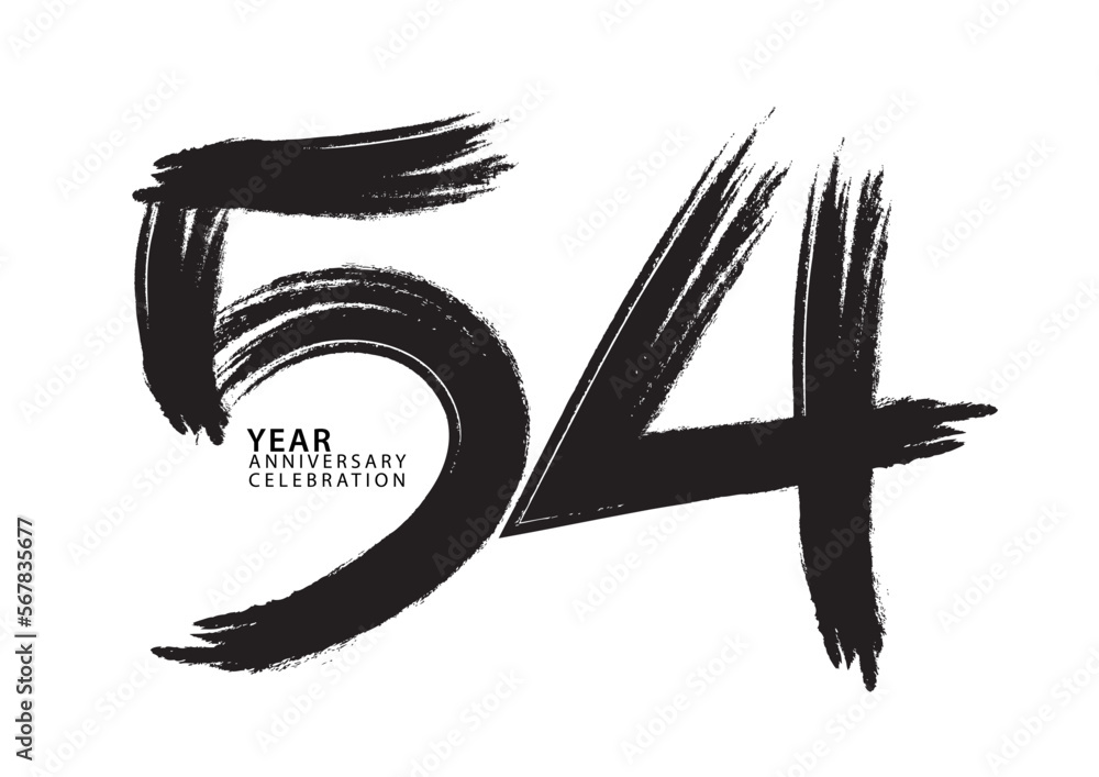 54 year anniversary celebration logotype black paintbrush vector, 54 ...