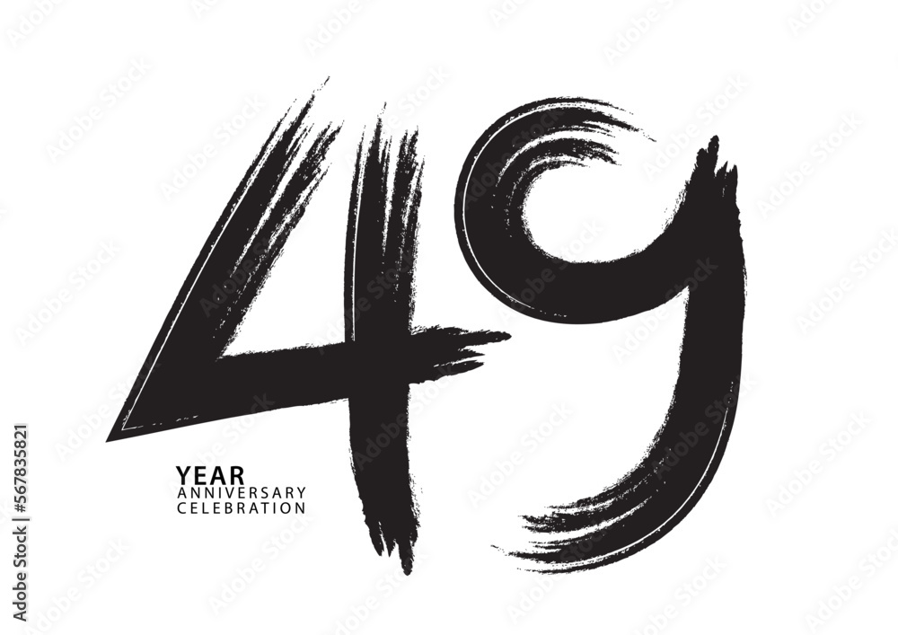 49 year anniversary celebration logotype black paintbrush vector, 49 ...