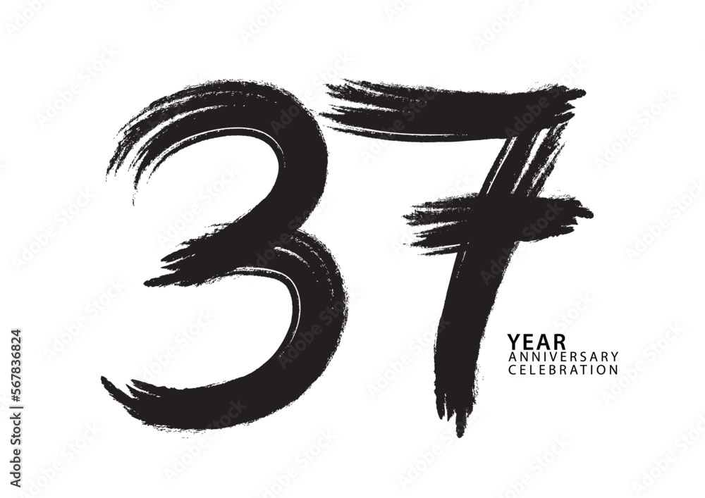 37 year anniversary celebration logotype black paintbrush vector, 37 ...