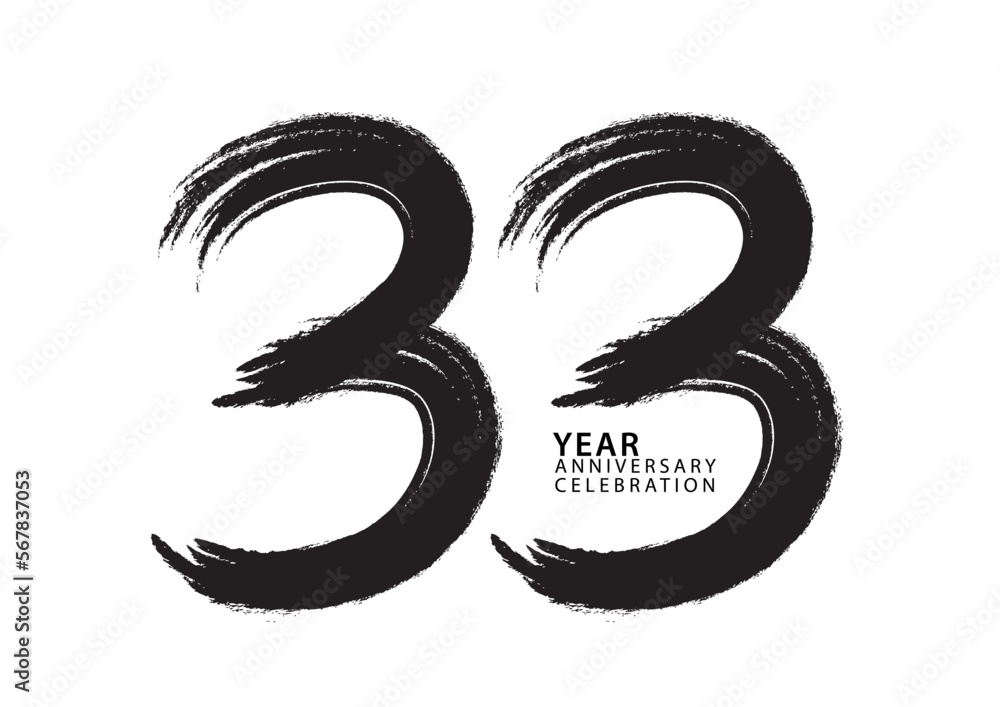 33 year anniversary celebration logotype black paintbrush vector, 33 ...