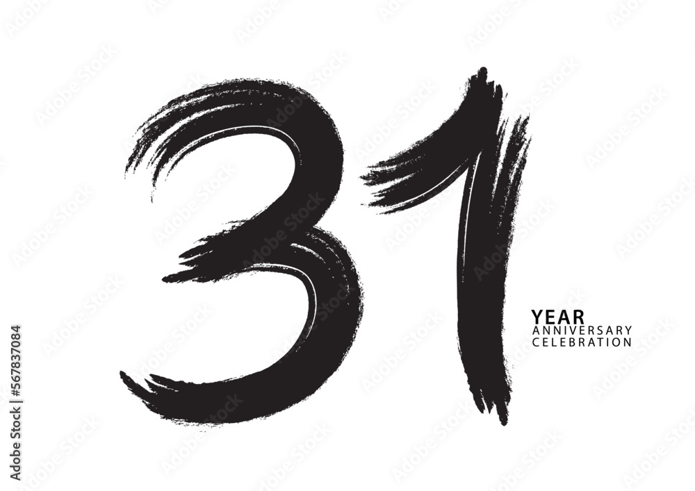 31 year anniversary celebration logotype black paintbrush vector, 31 ...