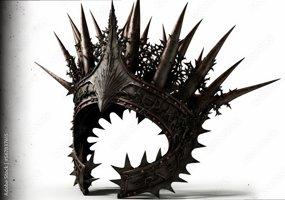 Iron crown with spikes in a dark fantasy setting, isolated on a white ...