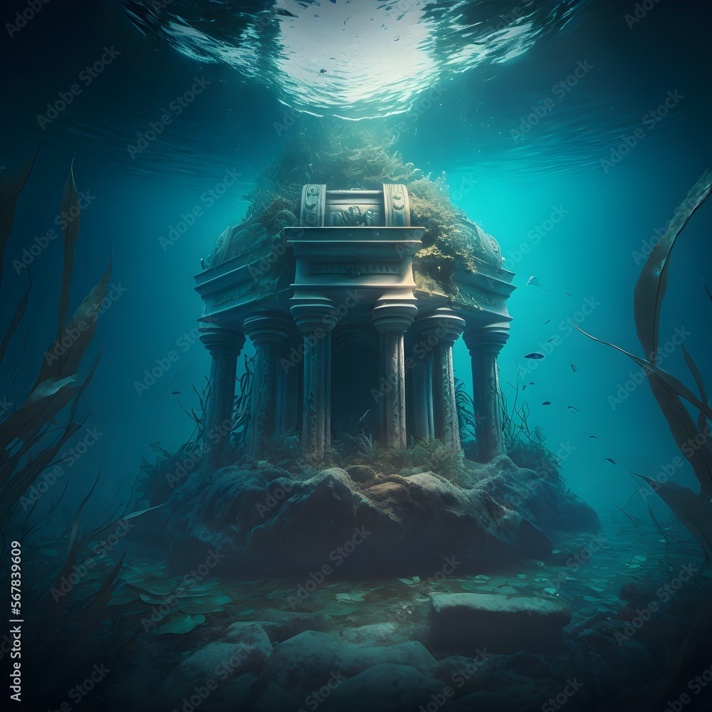 future sunken temple submerged at the bottom of the ...
