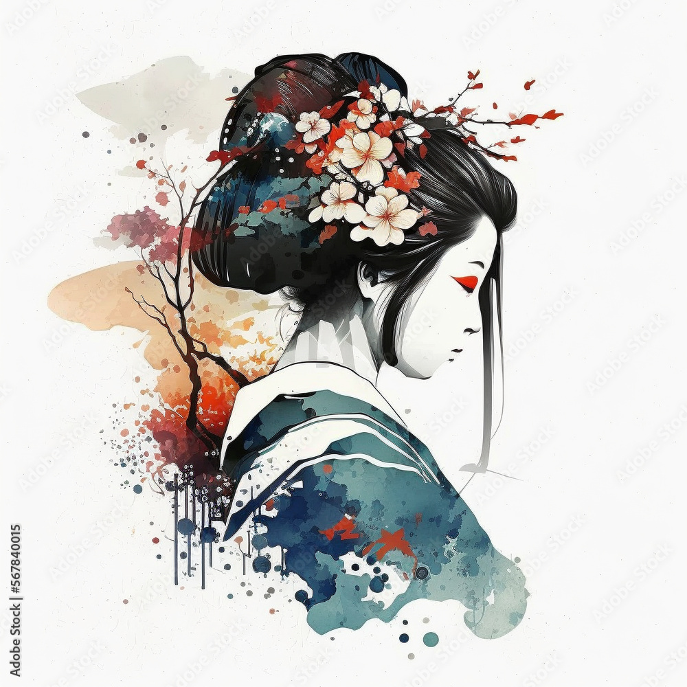 Geisha Watercolor Painting
