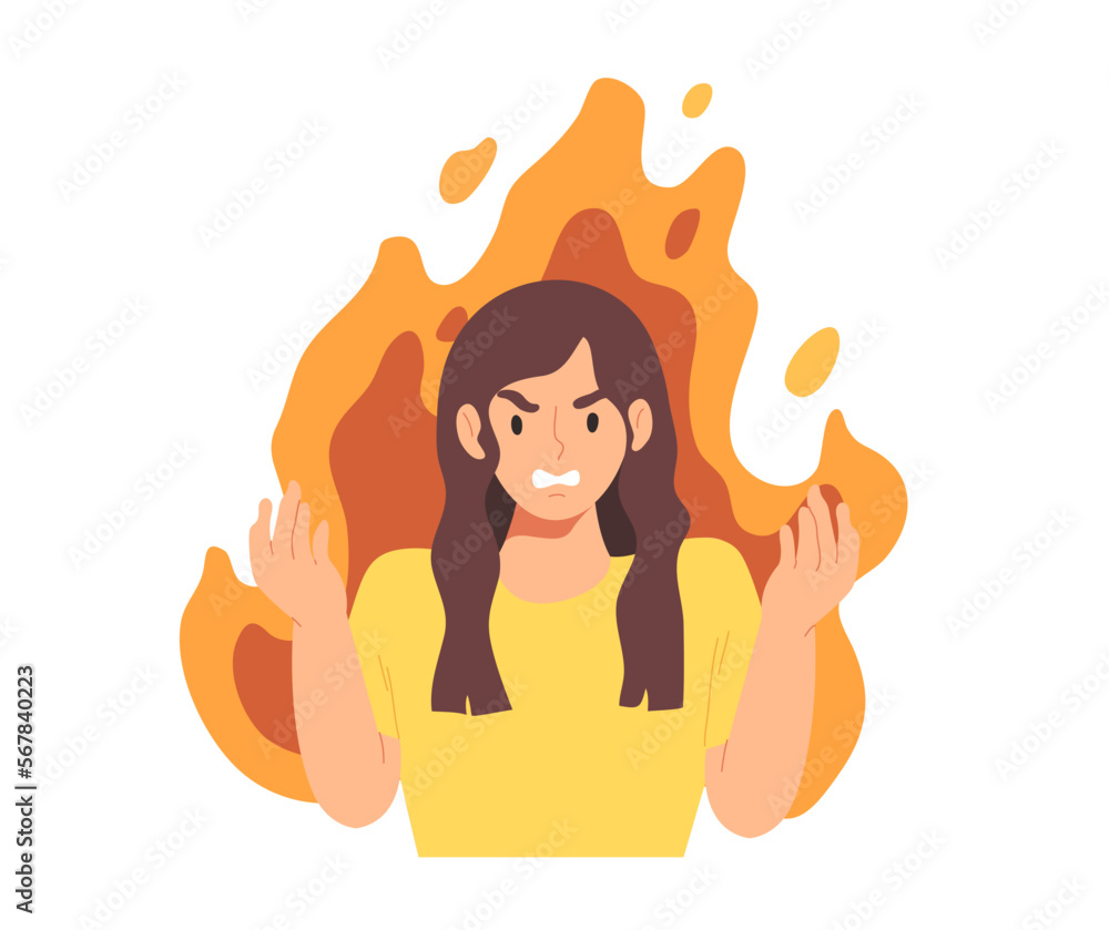 Young woman expressing anger, wrath, rage, fury isolated on white ...