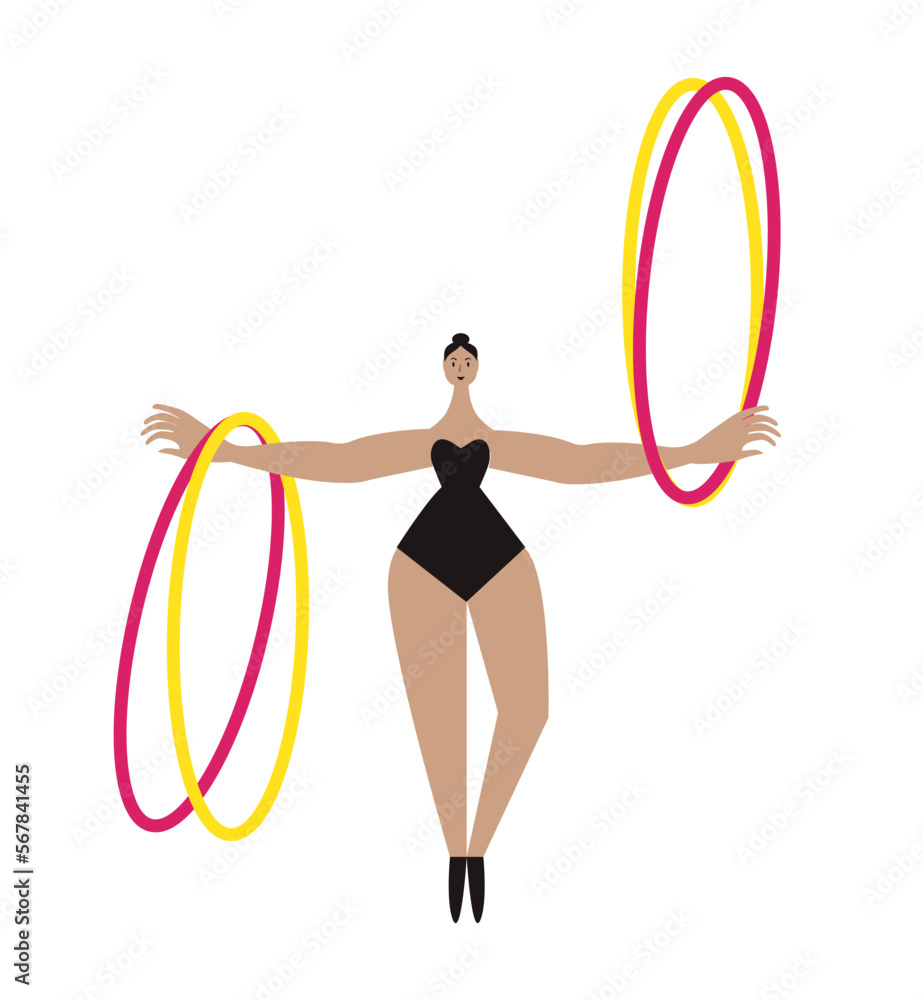 Circus artist illustration Circus gymnast with hula hoop on hands Front ...
