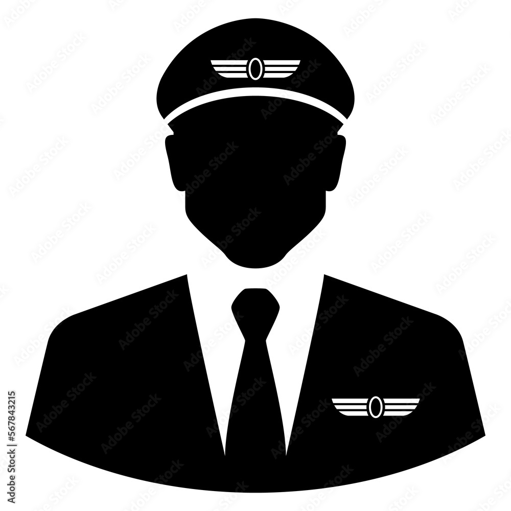 Icono avatar. Silueta aislada de hombre con uniforme de piloto de avión ...