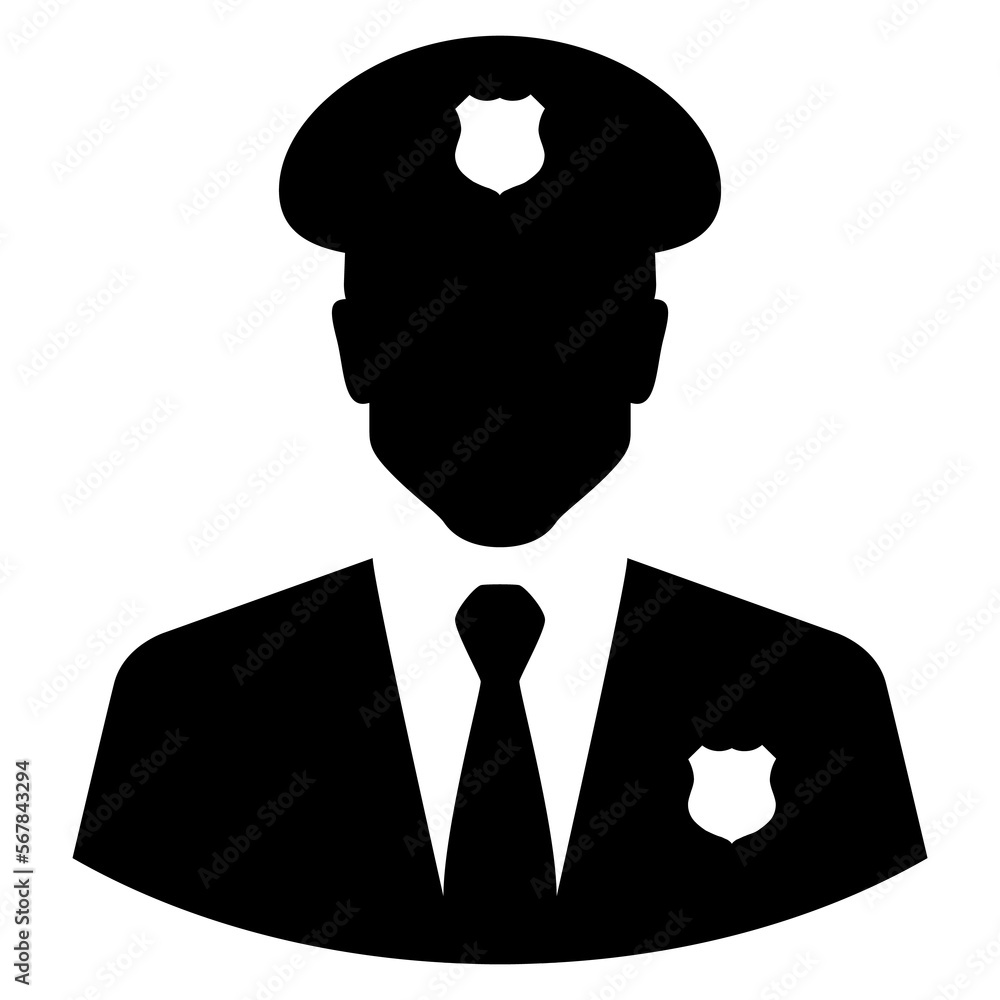 Icono avatar. Silueta aislada de hombre con uniforme de agente de ...