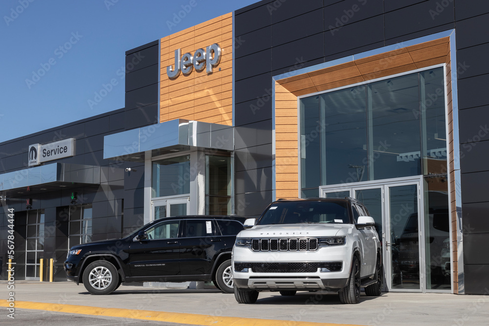 Jeep Grand Cherokee and Wagoneer display at a dealership. Jeep is part ...