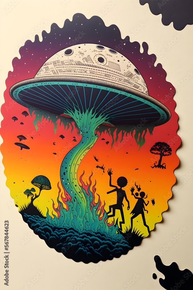 artistic Paint of a UFO in the style of Rick and Morty high quality ...