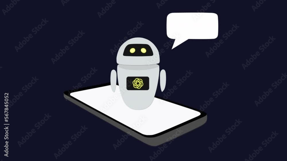 AI cyberspace robot appears from the phone, ChatGPT Chat with AI or ...