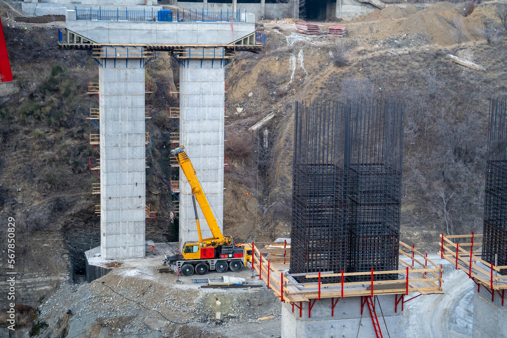 Process construction bridge for cars and road transport infrastructure ...