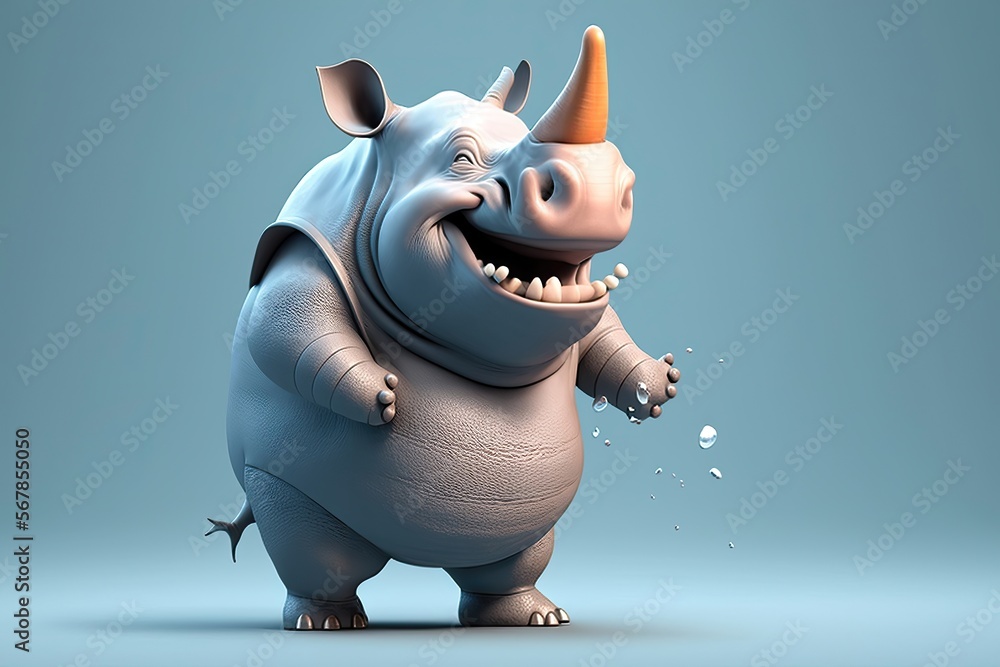 Cute 3D cartoon of rhinoceros character. Generative AI Stock ...
