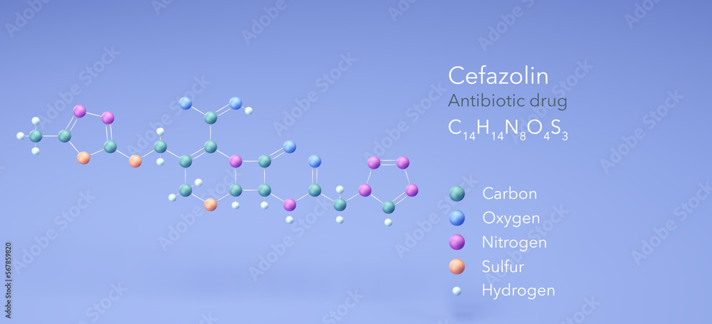 cefazolin molecule, molecular structures, cefazoline, 3d model ...