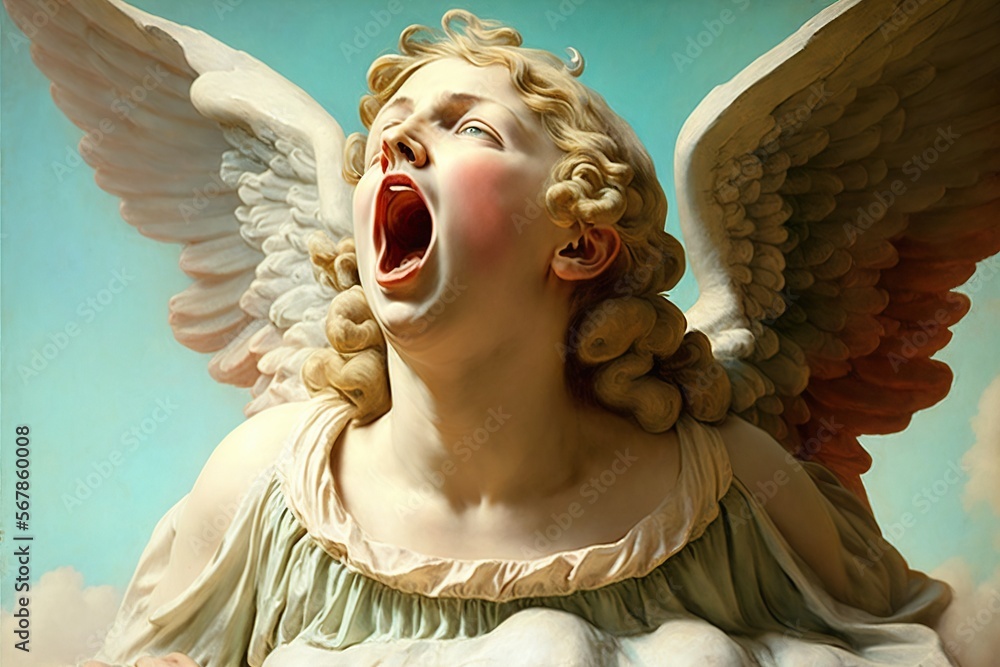 Bored singing angel in heaven, concept of Heavenly Choir and Melancholy ...