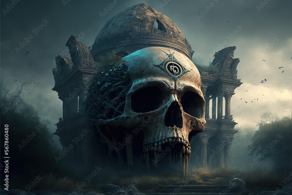 Giant skull as a temple in a decert, concept of Mysticism and Ruins ...