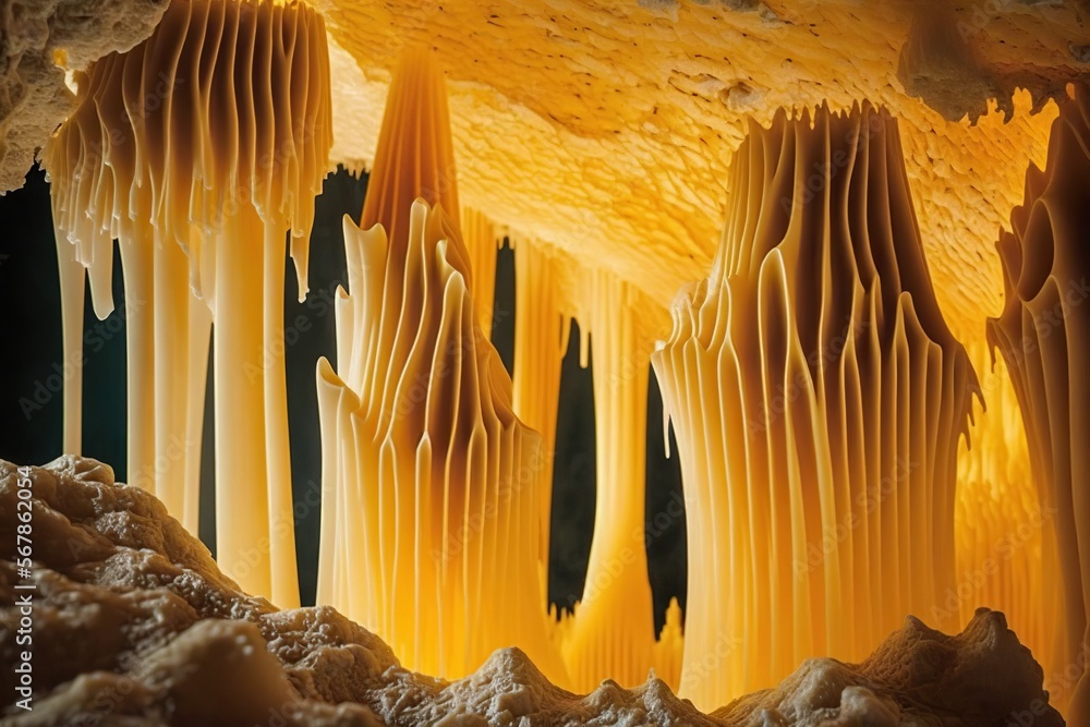 Pasta stalactites and stalagmites, concept of Cave Formations and ...