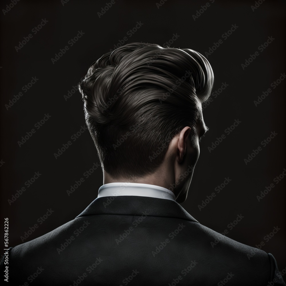 professional man hair back view with black background crissors comb ...