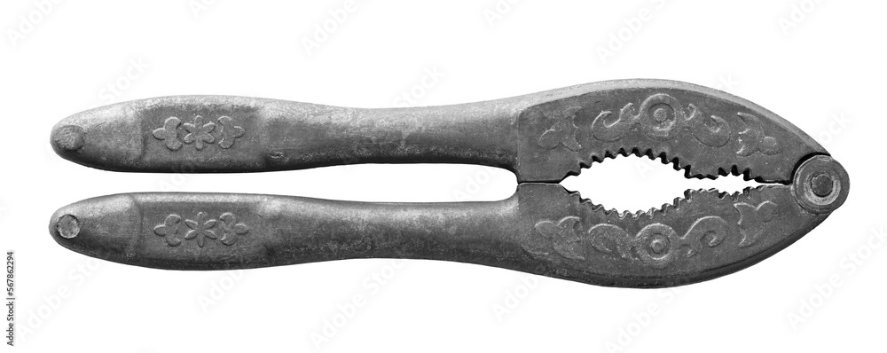 Steel nutcracker for cracking nuts on a transparent background ...