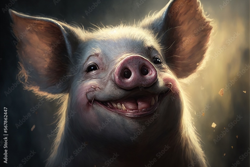Smiling pig, concept of Cheerful and Adorable, created with Generative AI technology Stock ...