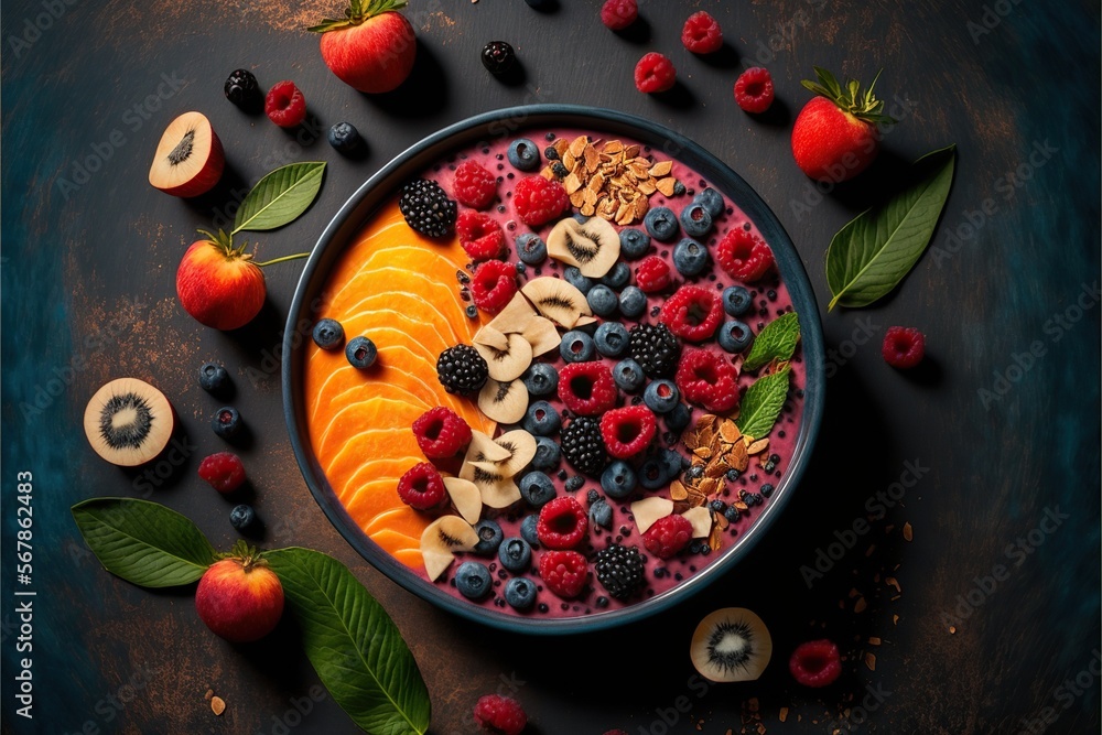 Smoothie bowl with fresh fruits and vegetables, concept of Healthy ...