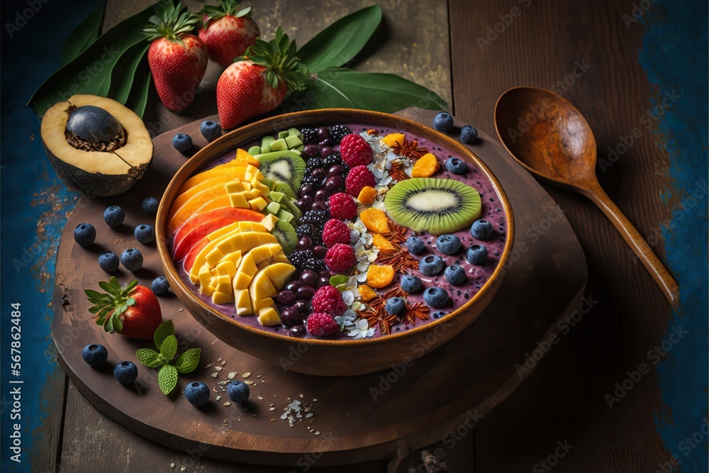 Smoothie bowl with fresh fruits and vegetables, concept of Healthy ...