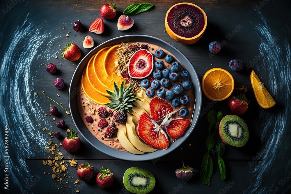 Smoothie bowl with fresh fruits and vegetables, concept of Healthy ...
