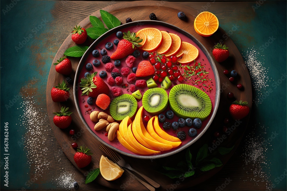 Smoothie bowl with fresh fruits and vegetables, concept of Healthy ...