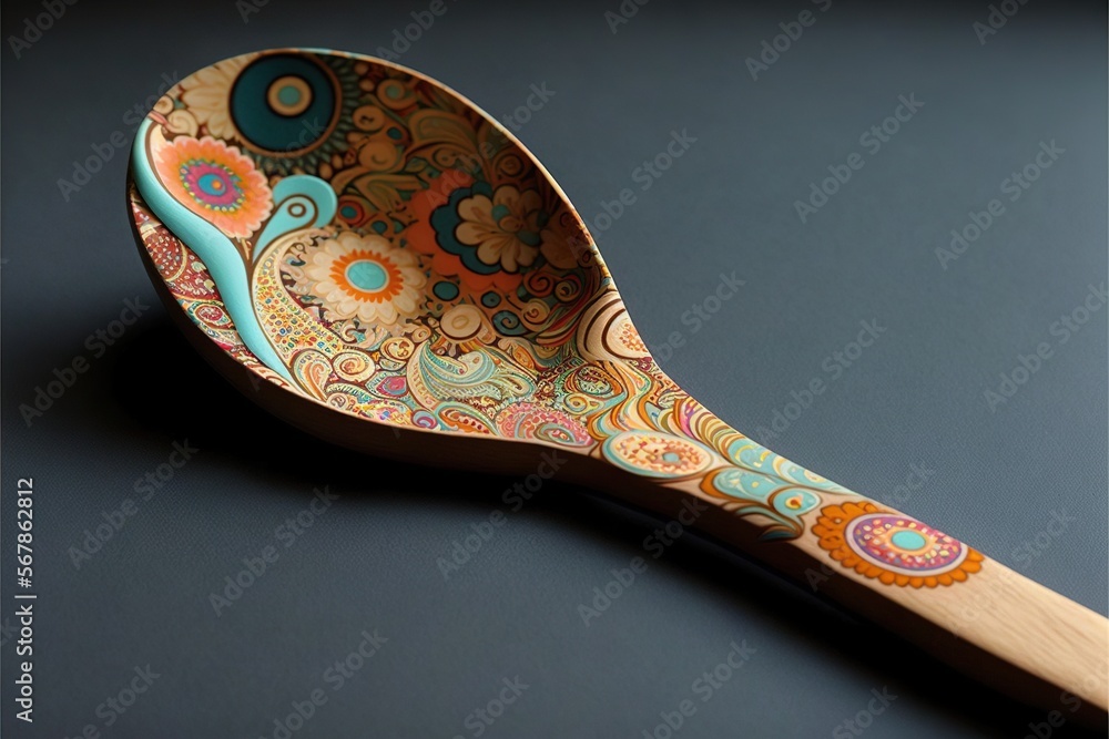 Wooden spoon with beautiful paisley patterns inspired by the folk art ...