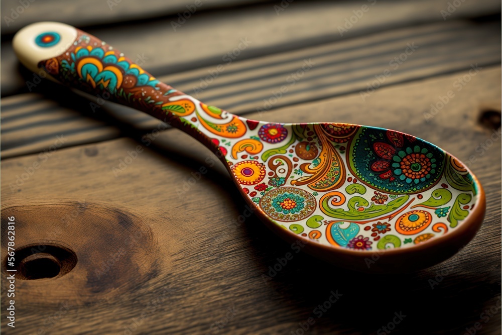 Wooden spoon with beautiful paisley patterns inspired by the folk art ...