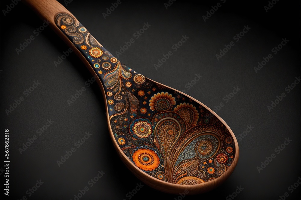 Wooden spoon with beautiful paisley patterns inspired by the folk art ...