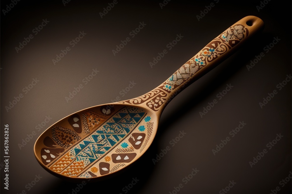 Wooden spoon with geometric patterns inspired by the folk art of the ...