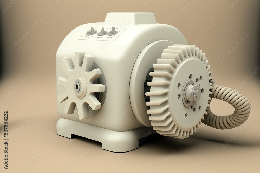 White backdrop with an electric motor running on direct current and a ...