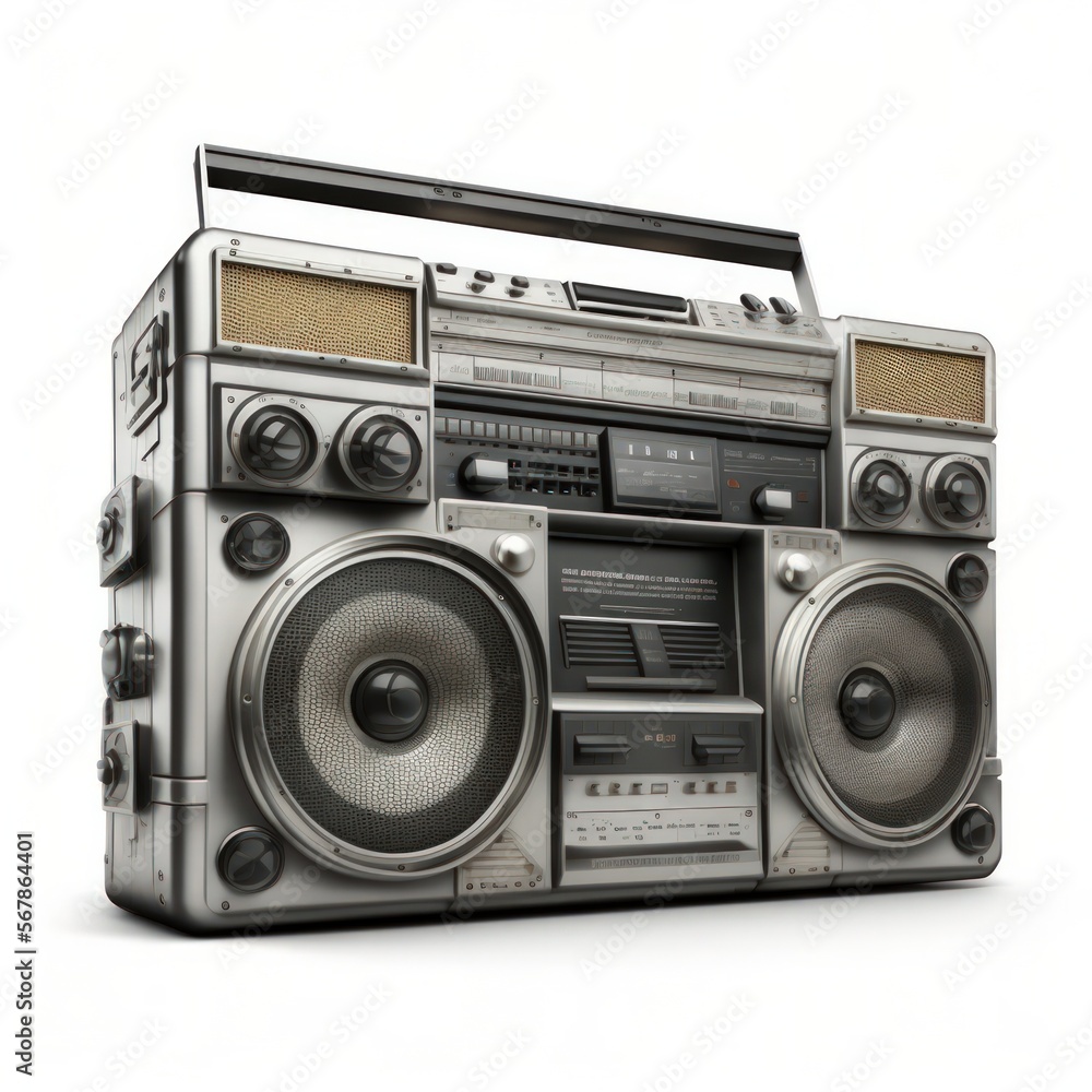 Vintage 80s retro boombox cassette and radio music player isolated on a ...
