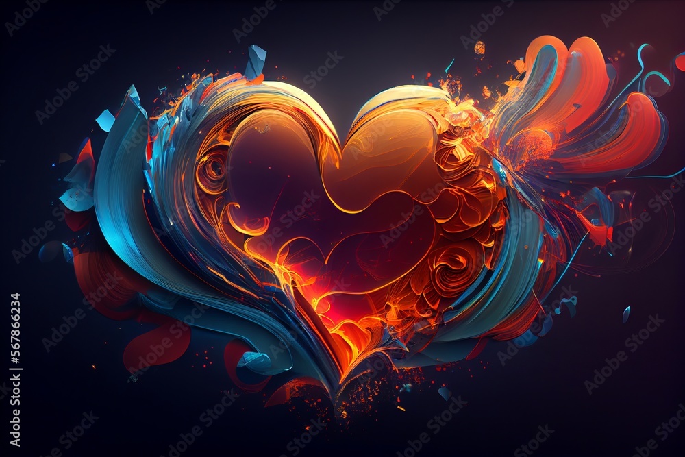 Beautiful modern surrealistic heart, with sci-fi and cyberpunk features ...