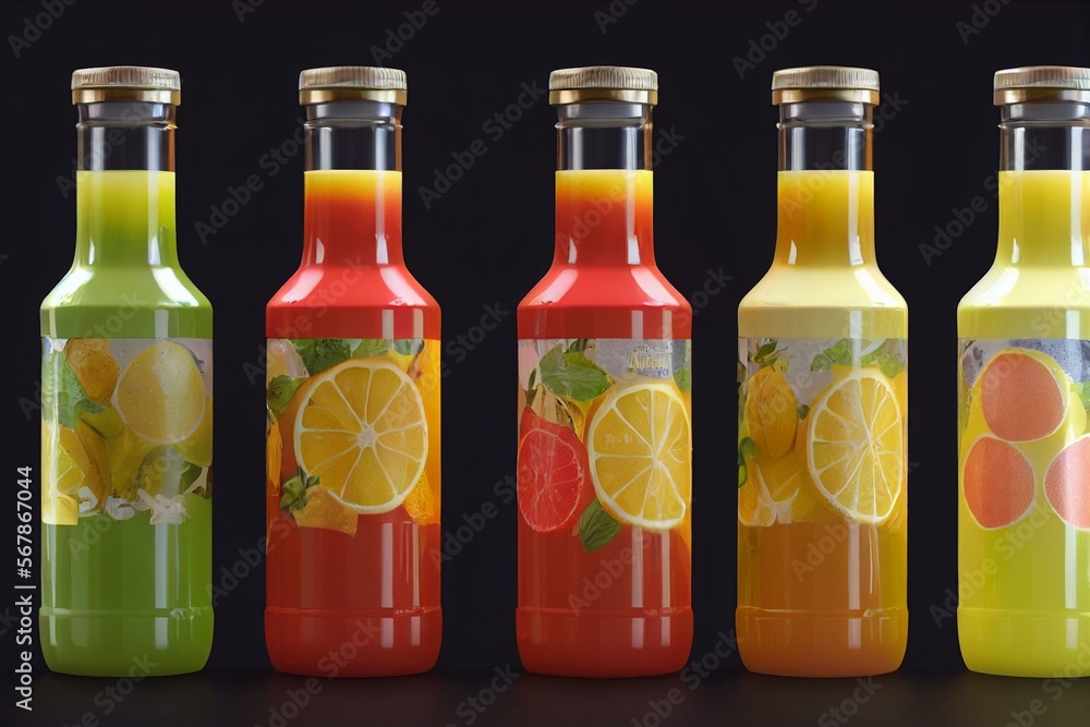 Fruit juice in a clear glass bottle, a glass bottle of beverage mockup ...