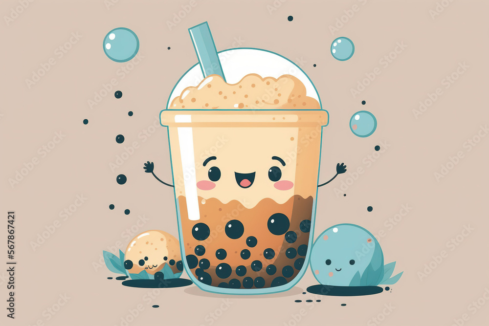 Boba Tea Cartoon, Cute happy boba character, illustration, graphic art ...
